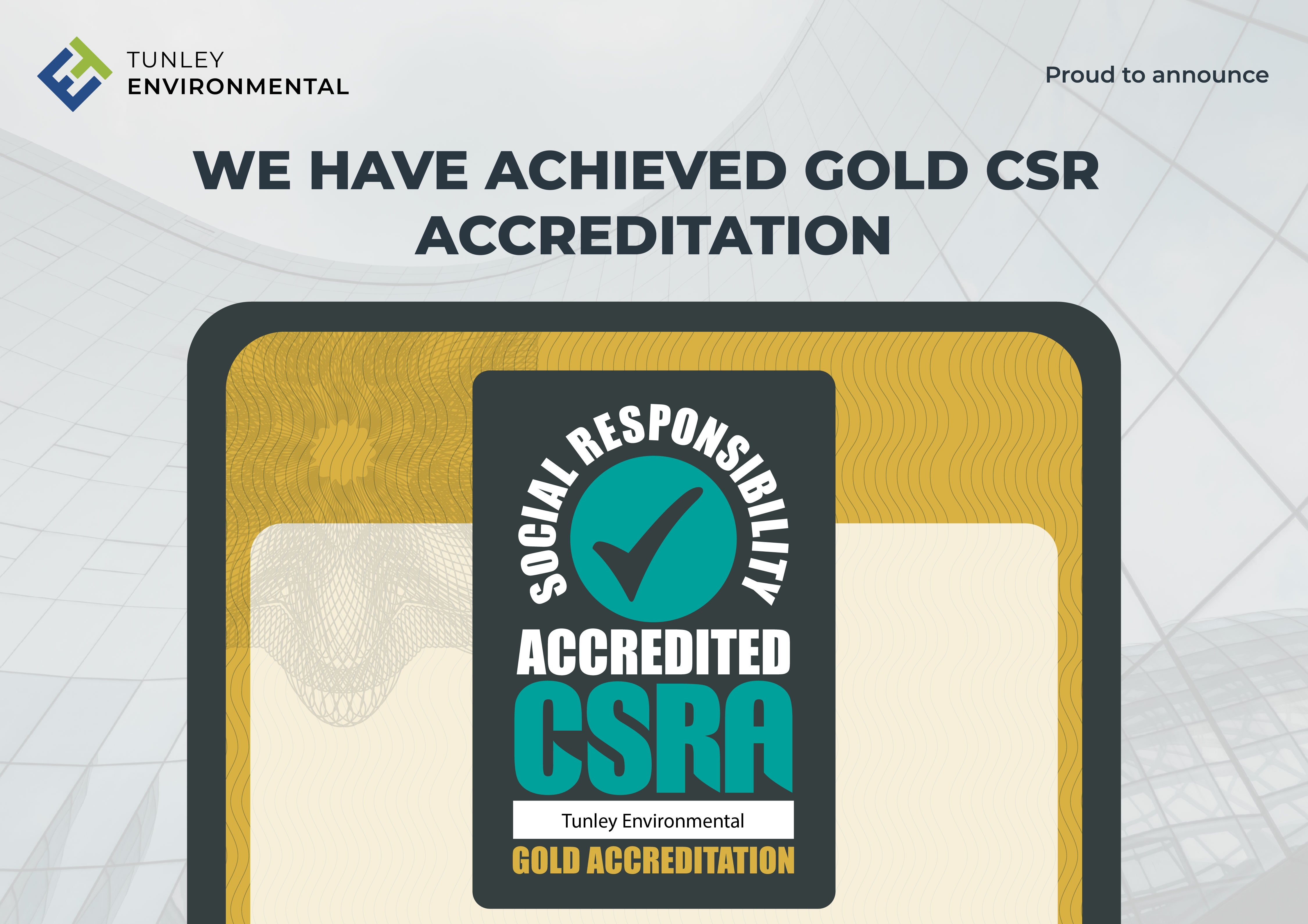 Tunley Environmental Achieves Gold in CSR Accreditation